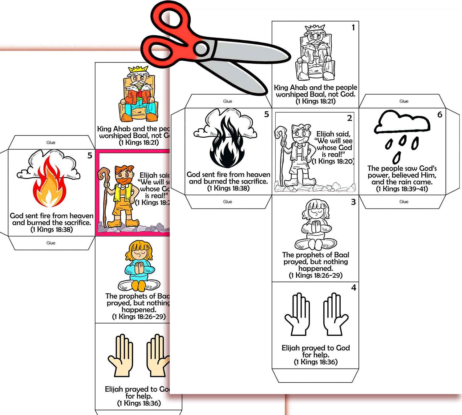 Elijah and the Fire From Heaven Coloring Cube Craft, Memory Games ...
