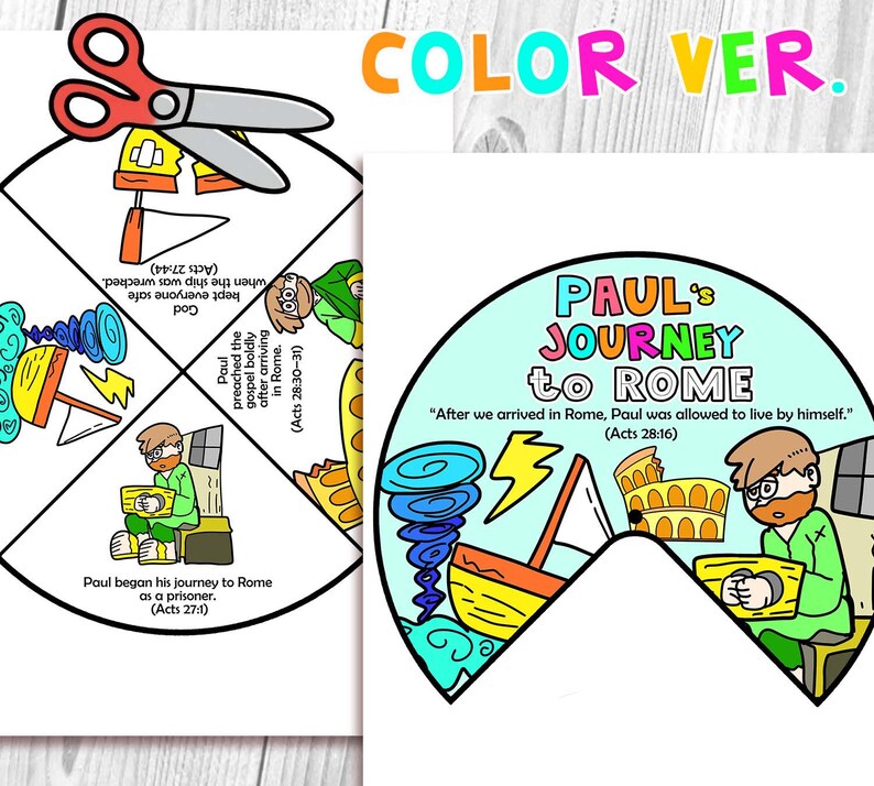 Paul's Journey to Rome Spinner Coloring Wheel Bible Craft: Sunday ...
