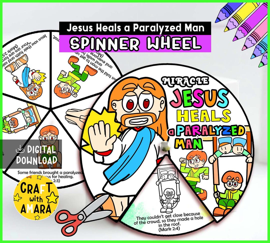 Jesus Heals a Paralyzed Man Spinner Coloring Wheel Bible Craft: Miracle ...