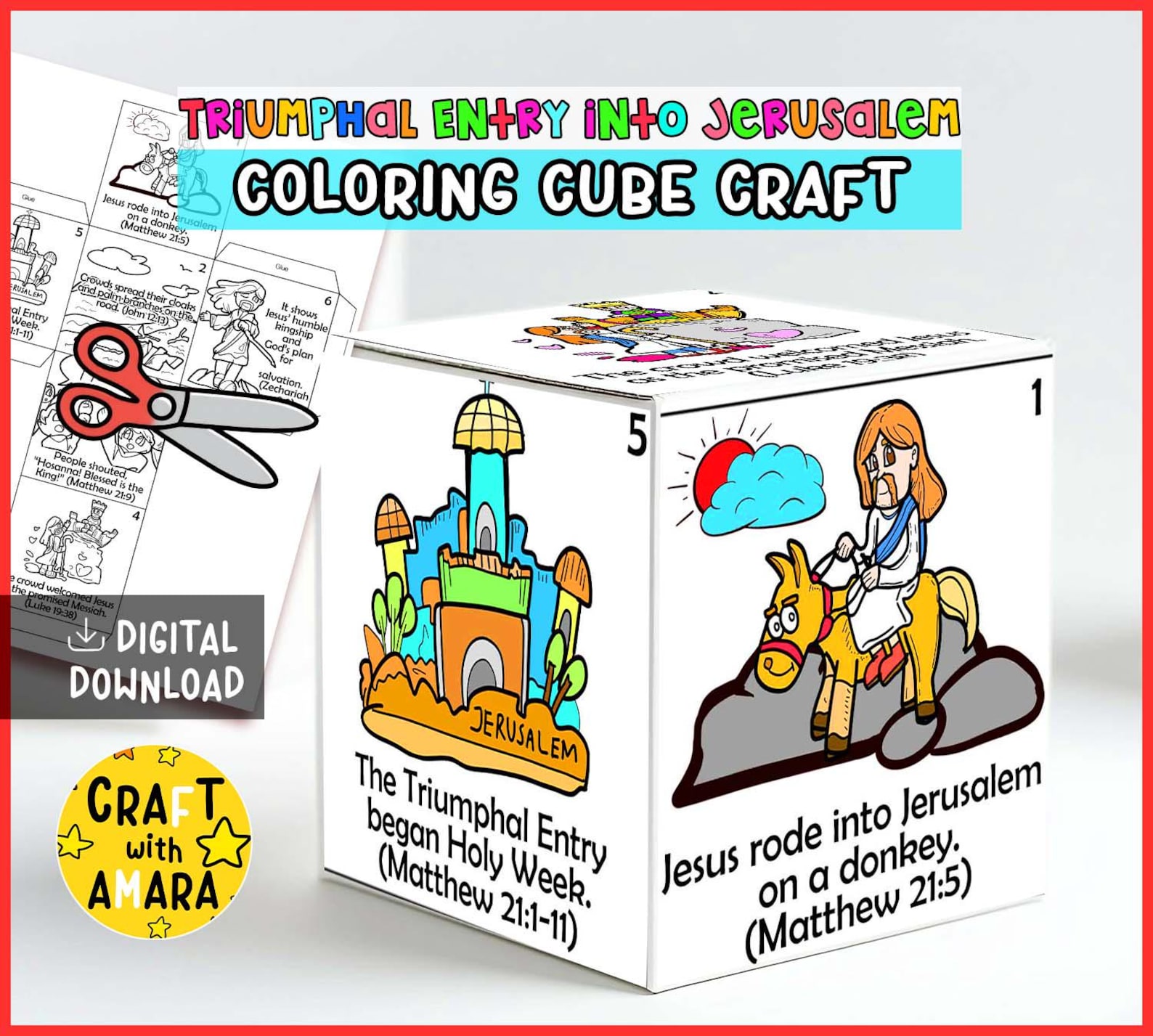 Triumphal Entry Into Jerusalem Coloring Cube Bible Craft: Palm Sunday ...