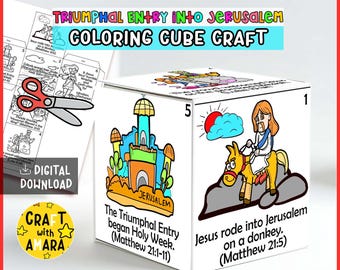 Triumphal Entry Into Jerusalem Coloring Cube Bible Craft: Palm Sunday ...