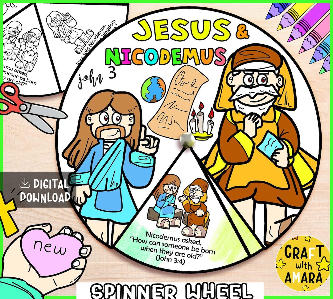 Jesus and Nicodemus Spinner Coloring Wheel Bible Craft: Children ...