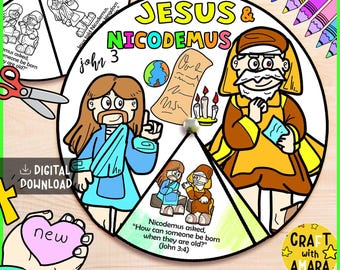 Jesus and Nicodemus Spinner Coloring Wheel Bible Craft: Children ...