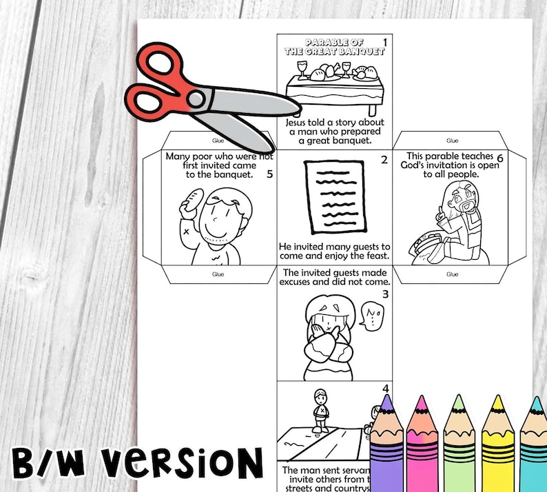 Parable of the Great Banquet Coloring Cube Bible Craft: Memory Games ...