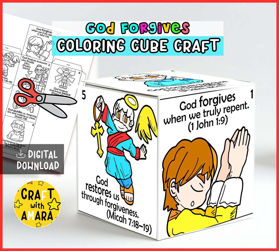 God Forgives Coloring Cube Craft: Christian Faith, Bible Lesson Study ...