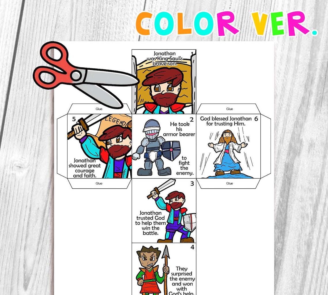 Jonathan and His Armor Bearer Coloring Cube Craft, Memory Games, Bible ...