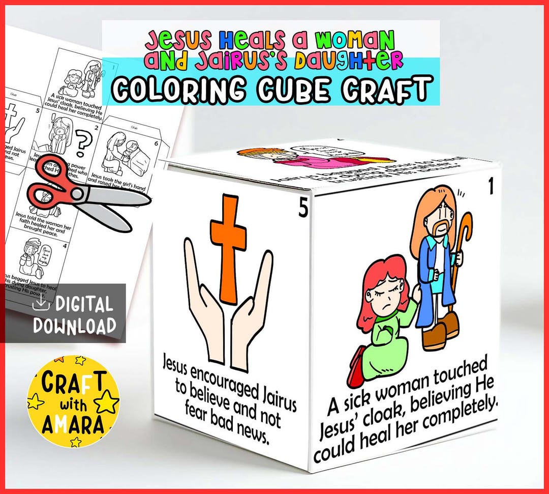 Jesus Heals a Woman and Jairus's Daughter Coloring Cube Bible Craft ...
