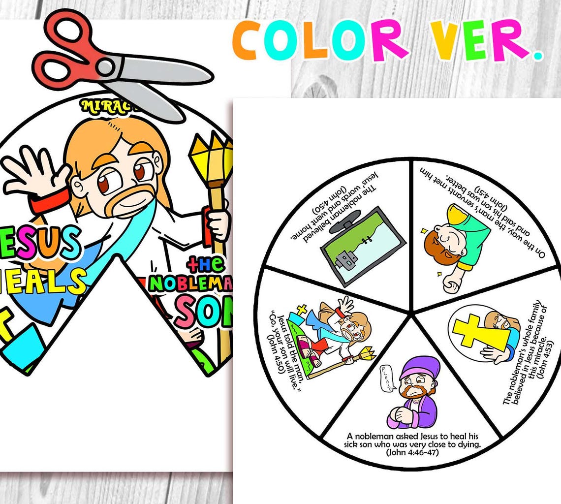 Jesus Heals the Nobleman's Son Spinner Coloring Wheel Bible Craft ...