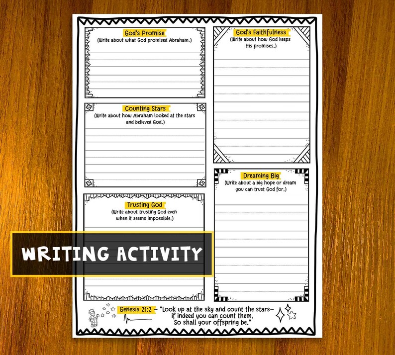 Abraham and the Stars Bible Lesson: Kid's Activity Worksheet Guide ...