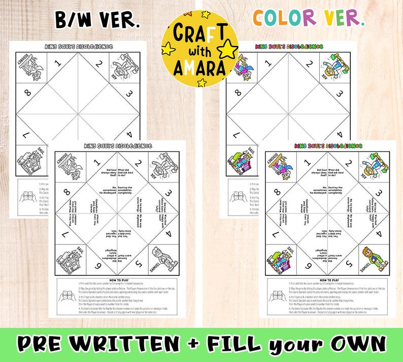 King Saul's Disobedience Coloring Cootie Catcher: Bible Sunday School ...