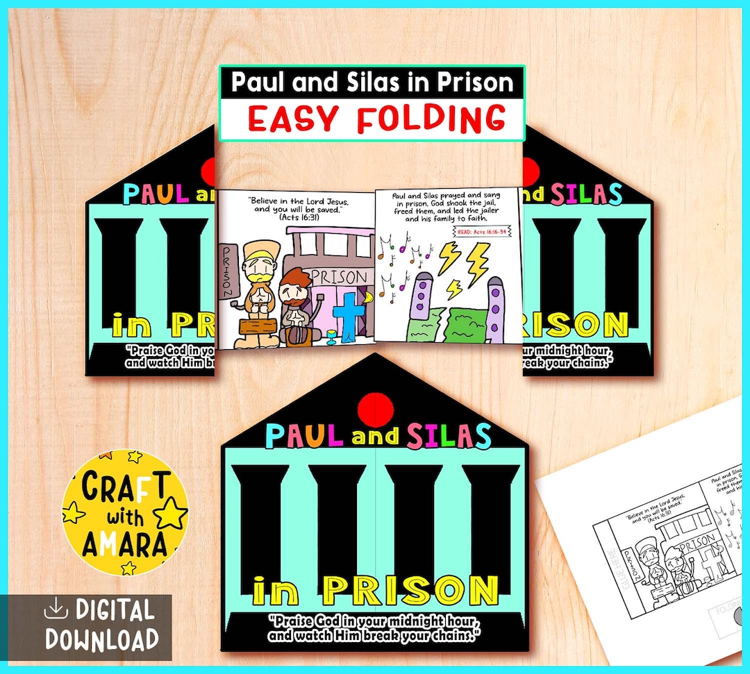 Paul and Silas in Prison Easy Coloring Folding Surprise Bible Craft ...