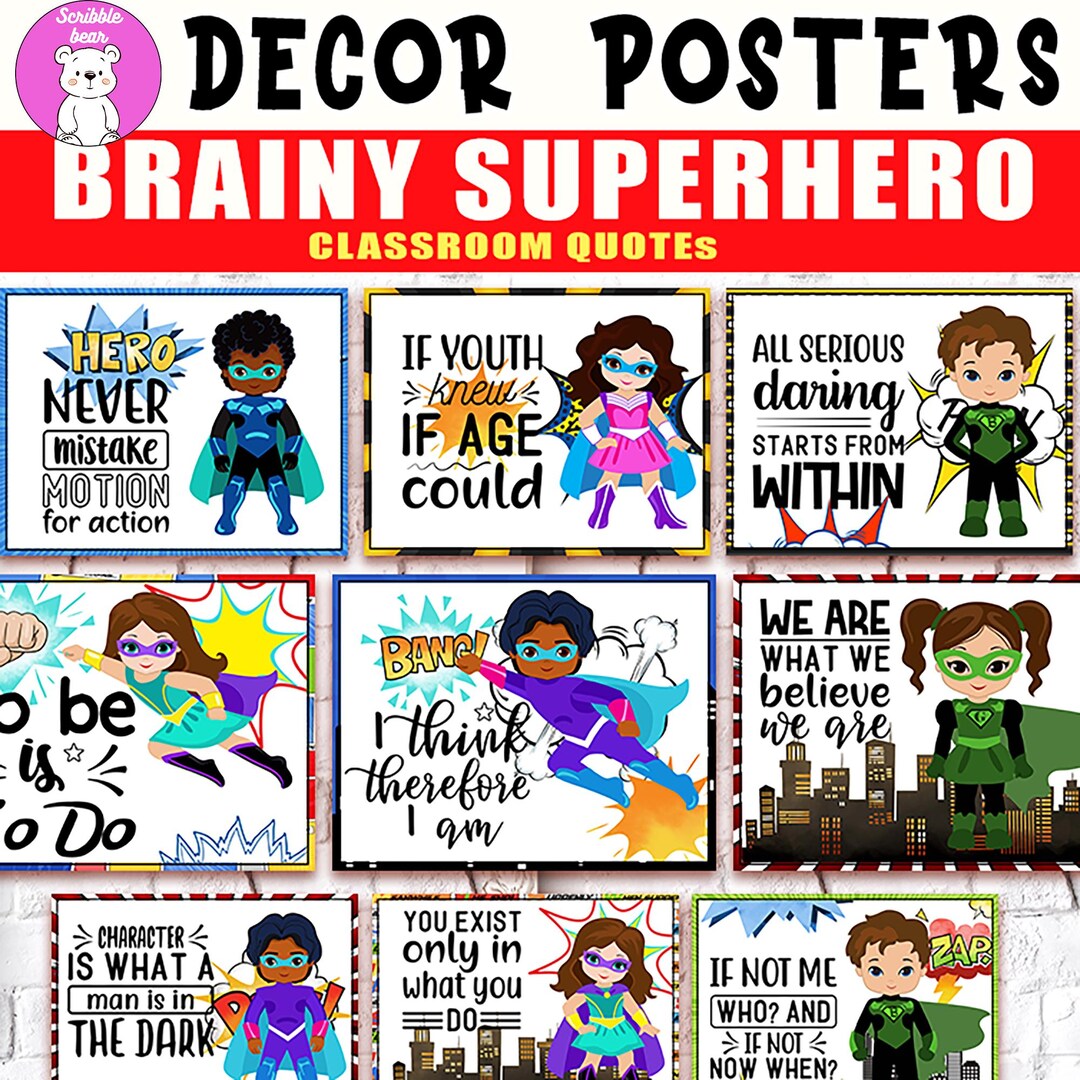 Brainy Superhero Classroom Quotes Posters, Classroom Decor Display ...