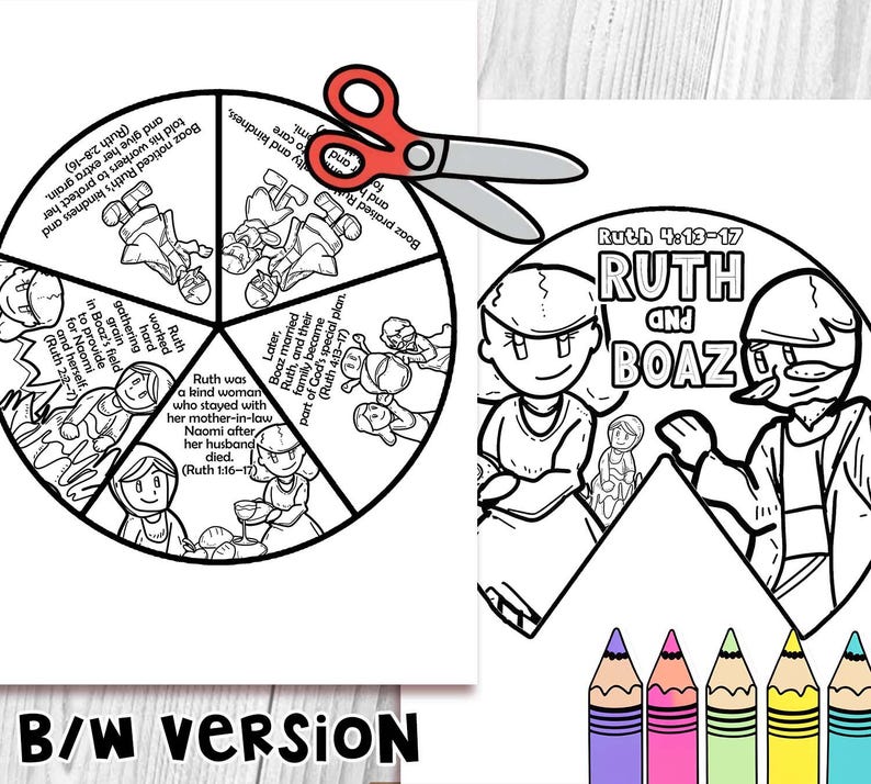 Ruth and Boaz Spinner Coloring Wheel Craft: Bible Lesson Study for Kids ...
