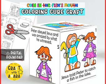 Coin in the Fish's Mouth Coloring Cube Bible Craft: Miracle of Jesus ...