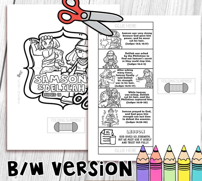 Samson and Delilah Folding Surprise Bible Craft: Bible Study Lesson ...