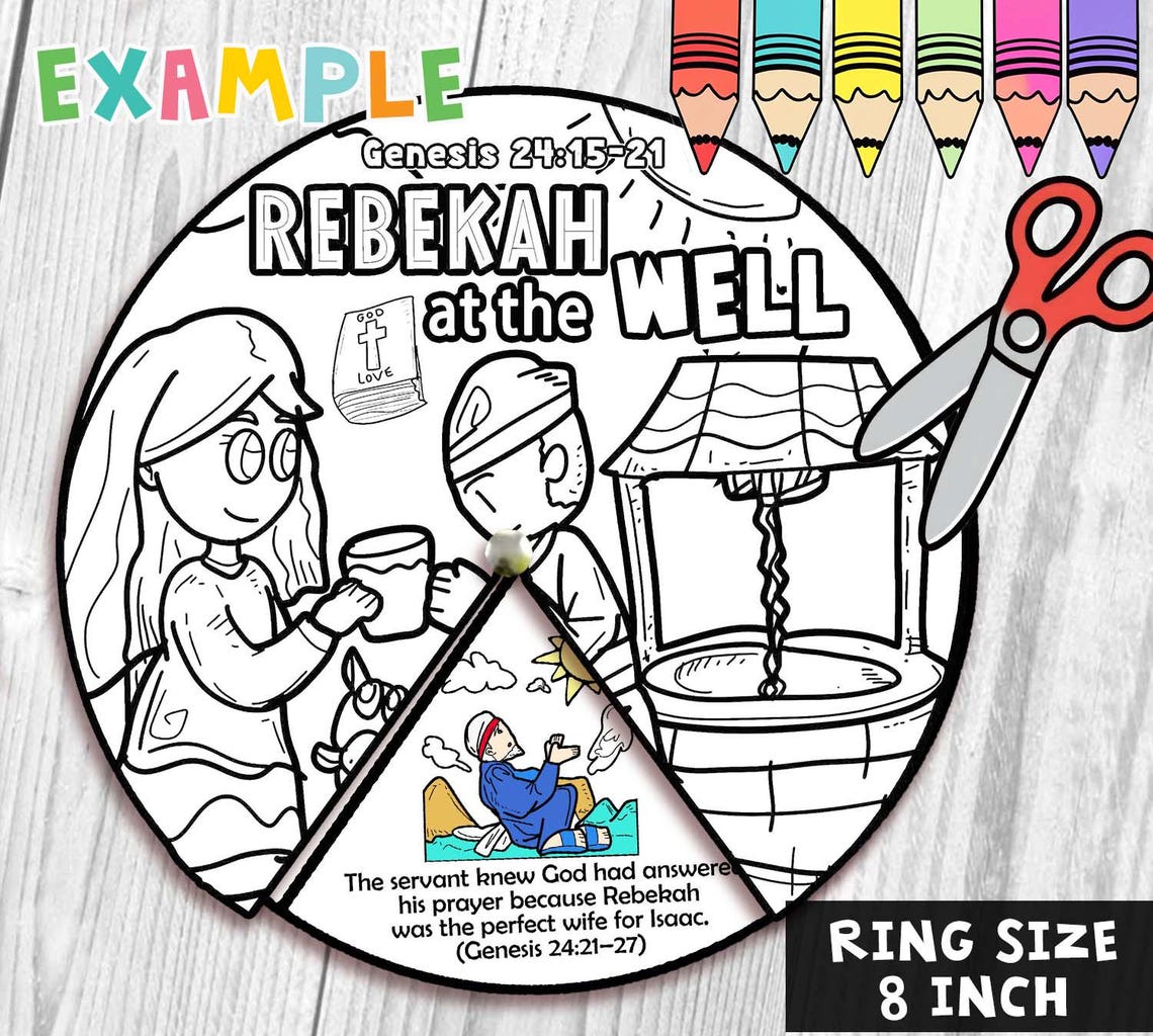 Rebekah at the Well Spinner Coloring Wheel Craft: Bible Lesson Study ...