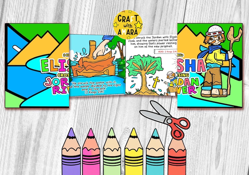 Elisha Crossing the Jordan River Easy Coloring Folding Surprise Bible ...