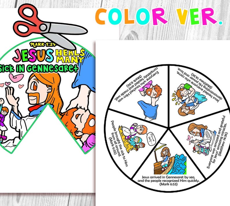Jesus Heals Many Sick in Gennesaret Spinner Coloring Wheel Bible Craft ...