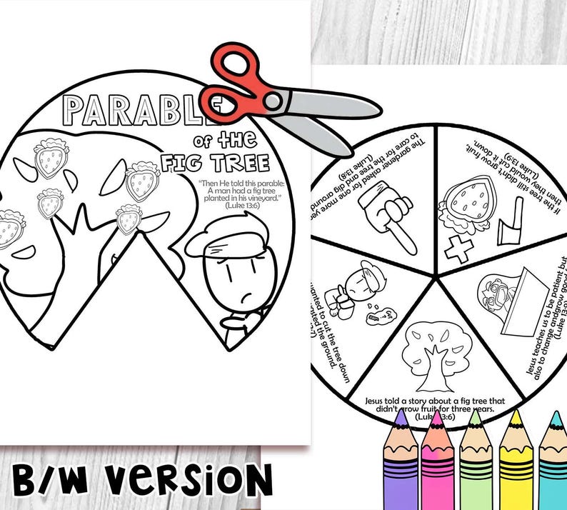 Parable of the Fig Tree Spinner Coloring Wheel Bible Craft: Children ...