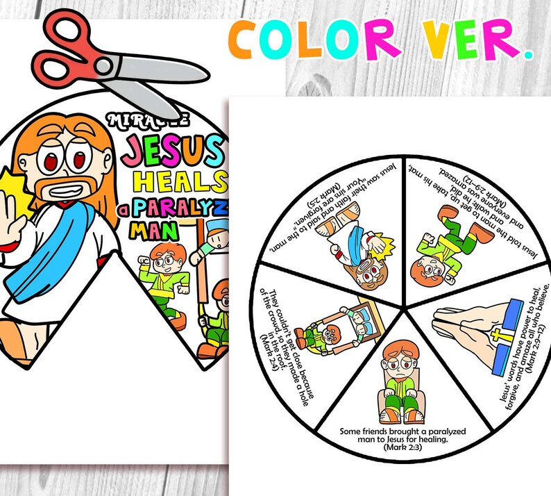 Jesus Heals a Paralyzed Man Spinner Coloring Wheel Bible Craft: Miracle ...