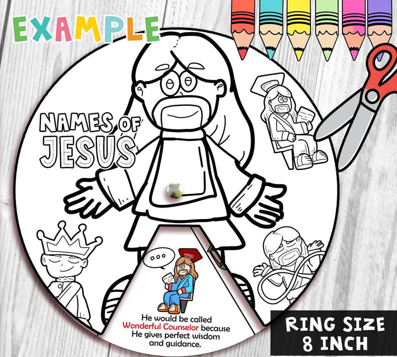 ISAIAH 9:6 Names of Jesus Coloring Wheel Bible Craft, Birth of Jesus ...