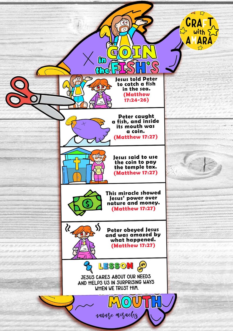 Coin in the Fish's Mouth Folding Surprise Bible Craft: Miracle of Jesus ...