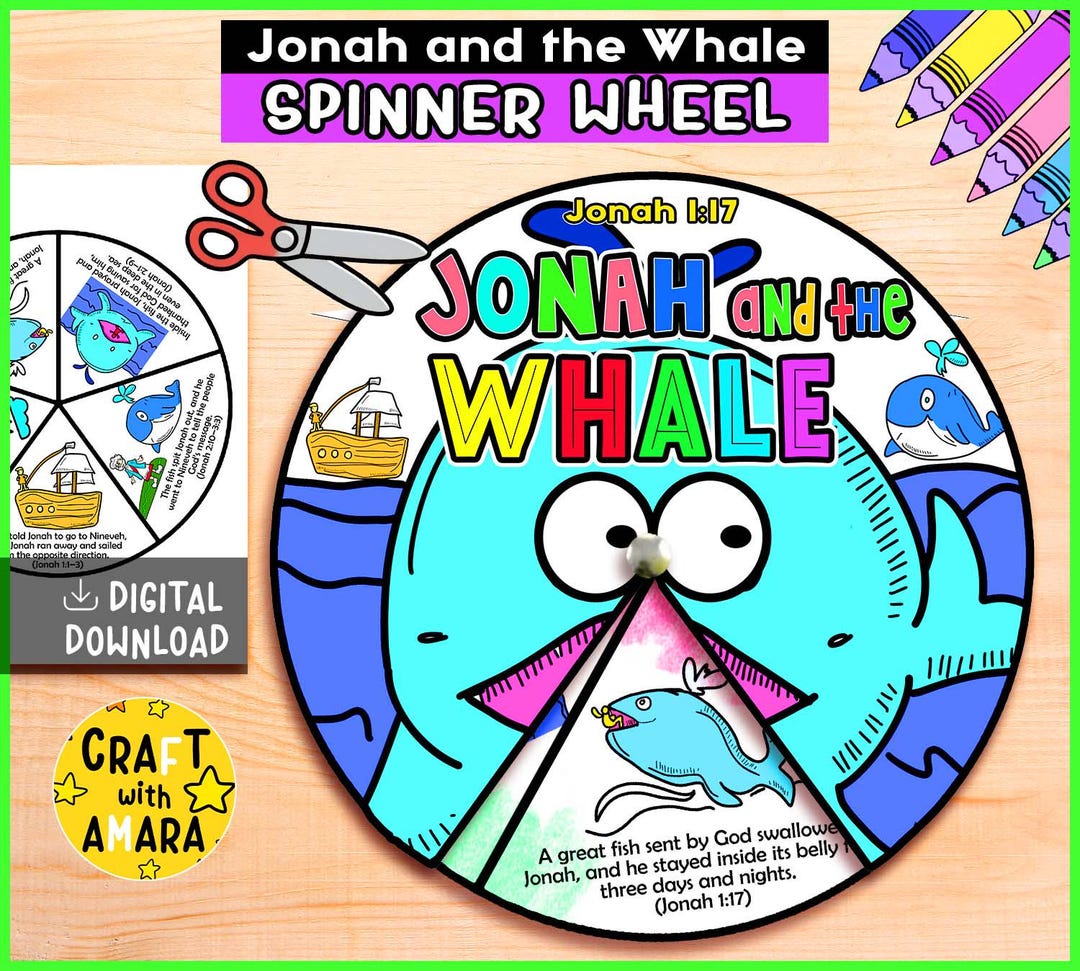 Jonah and the Whale Spinner Coloring Wheel, Bible Activity, Kids Bible ...