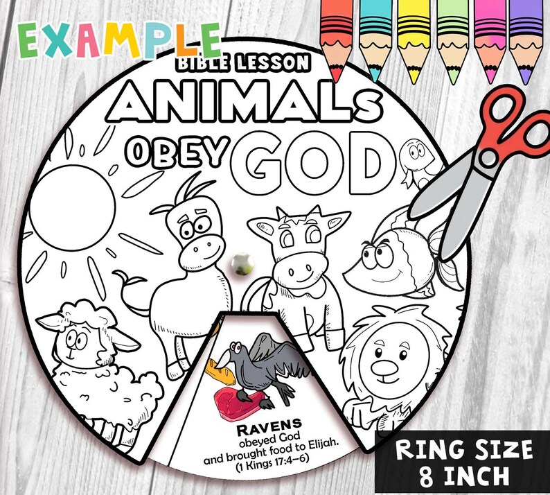 Animals Obey God Spinner Coloring Wheel: Bible Summary Lesson Story ...