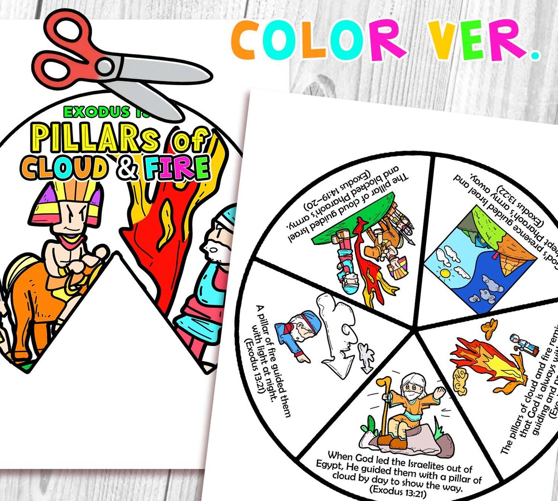 Pillars of Cloud and Fire Spinner Coloring Wheel Craft: Bible Lesson ...