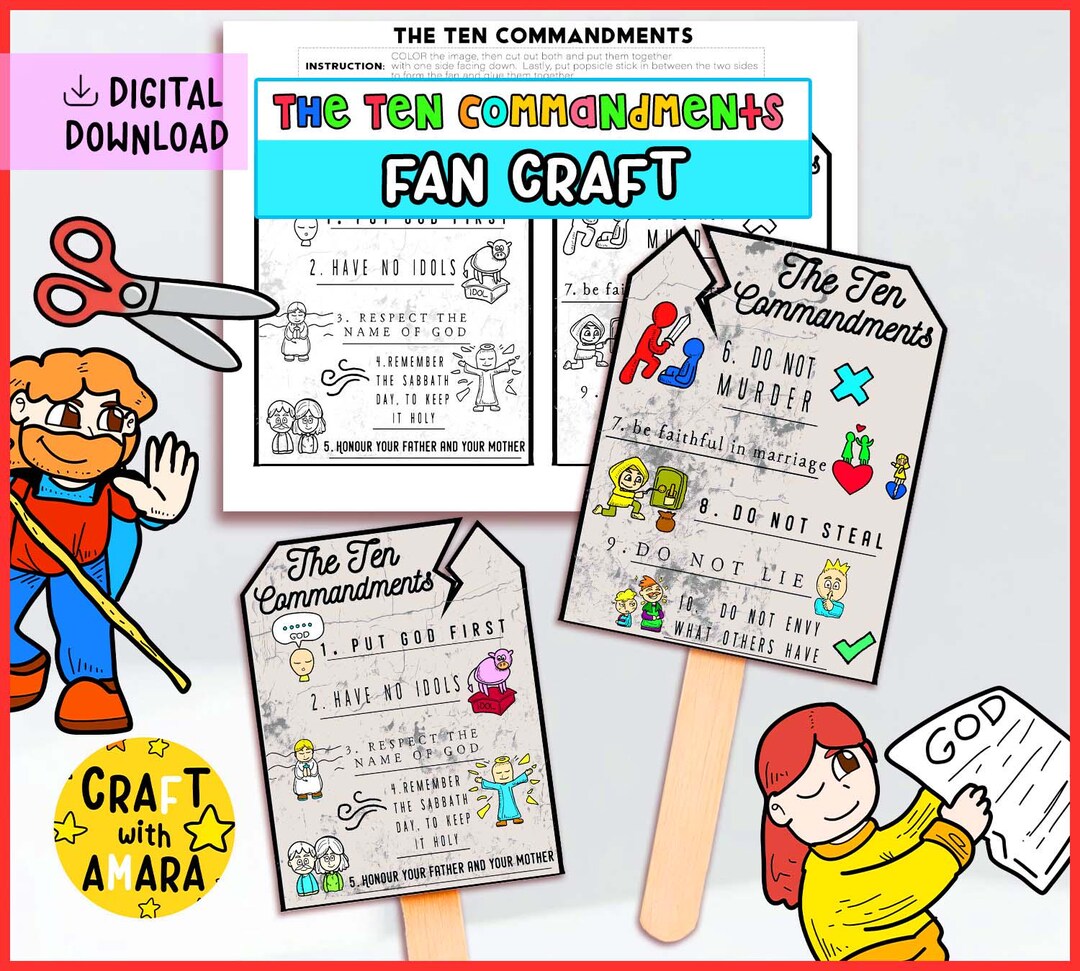 The Ten Commandments Fan Craft: Bible Sunday School Church Coloring ...