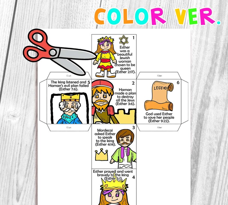 Esther Saves Her People Coloring Cube Craft, Memory Games, Bible Craft ...