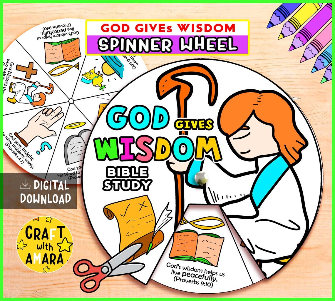 God Gives Wisdom Spinner Coloring Wheel Craft: Christian Faith, Bible ...