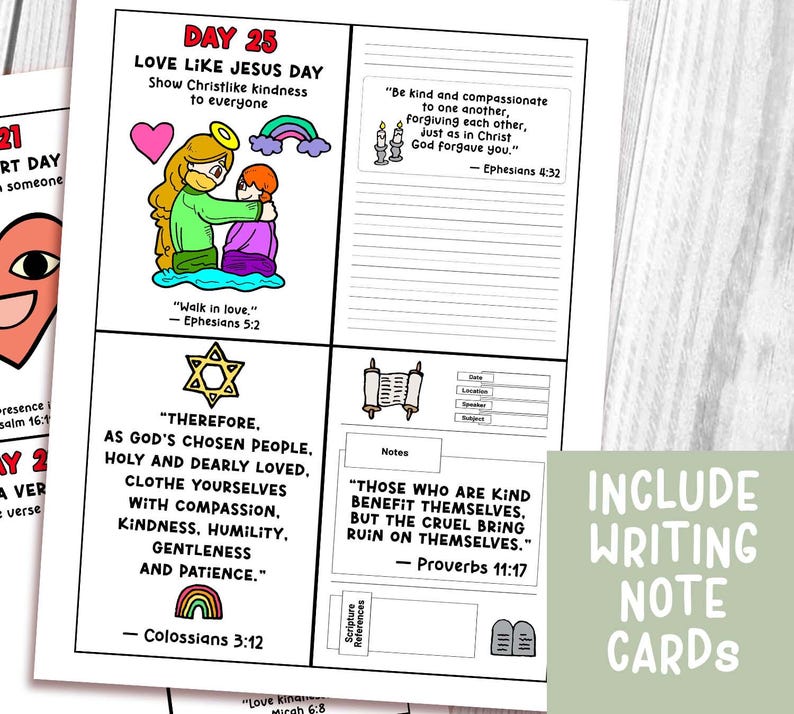 25 Days of Kindness Advent Cards for Kids, Printable Christmas Advent ...