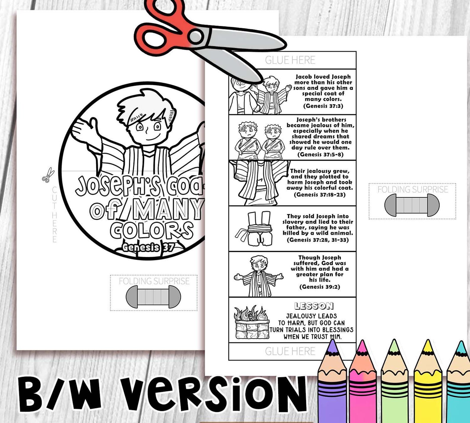 Joseph's Coat of Many Colors Folding Surprise Bible Craft, Bible Lesson ...