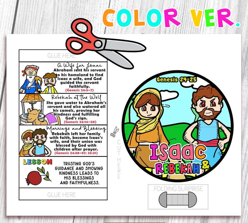Isaac and Rebekah Folding Surprise Bible Craft: Bible Story Lesson ...