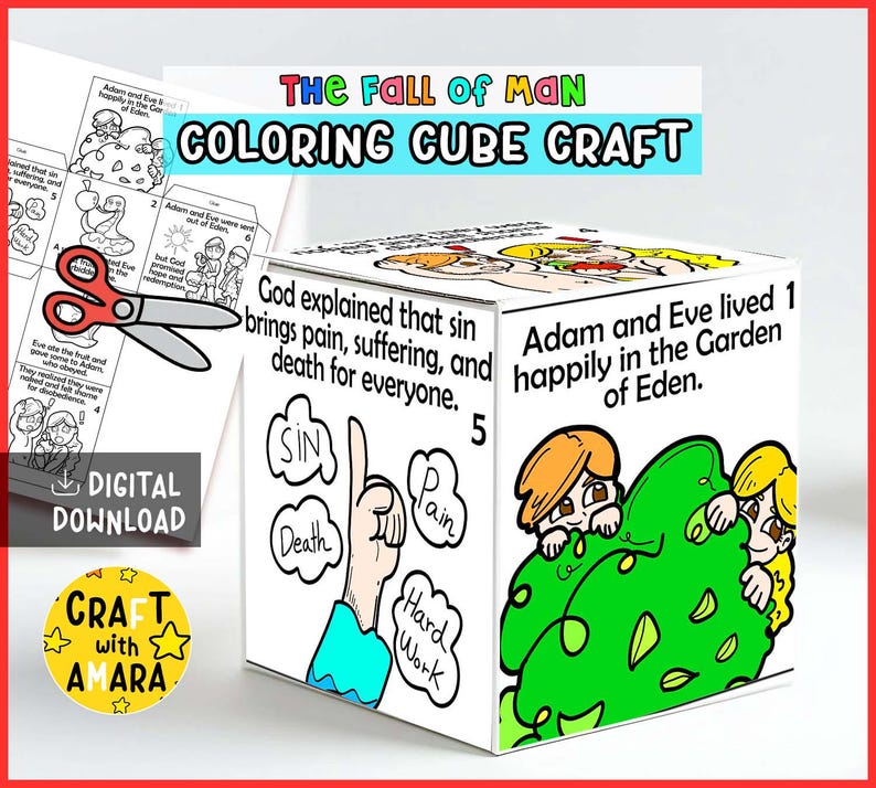 The Fall of Man Adam and Eve Coloring Cube Bible Craft: Garden of Eden ...