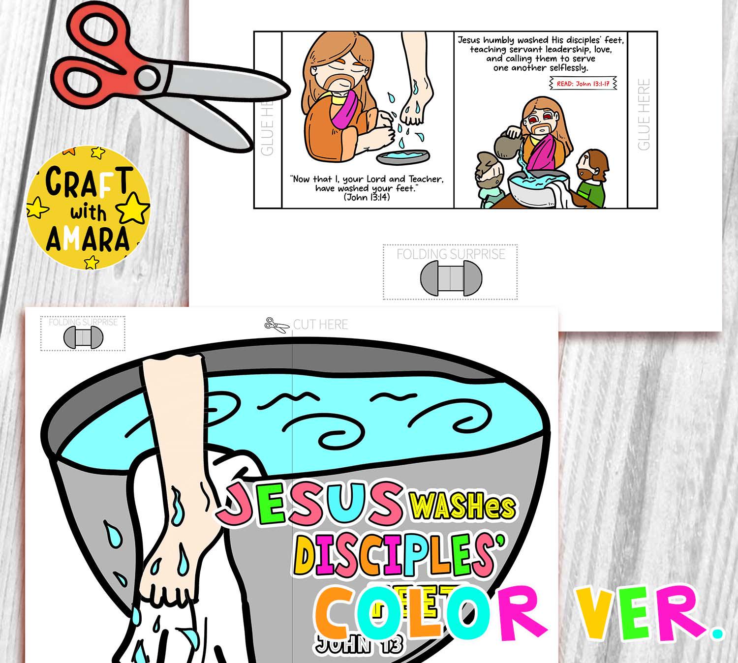 Jesus Washes His Disciples' Feet Easy Coloring Folding Surprise Bible ...