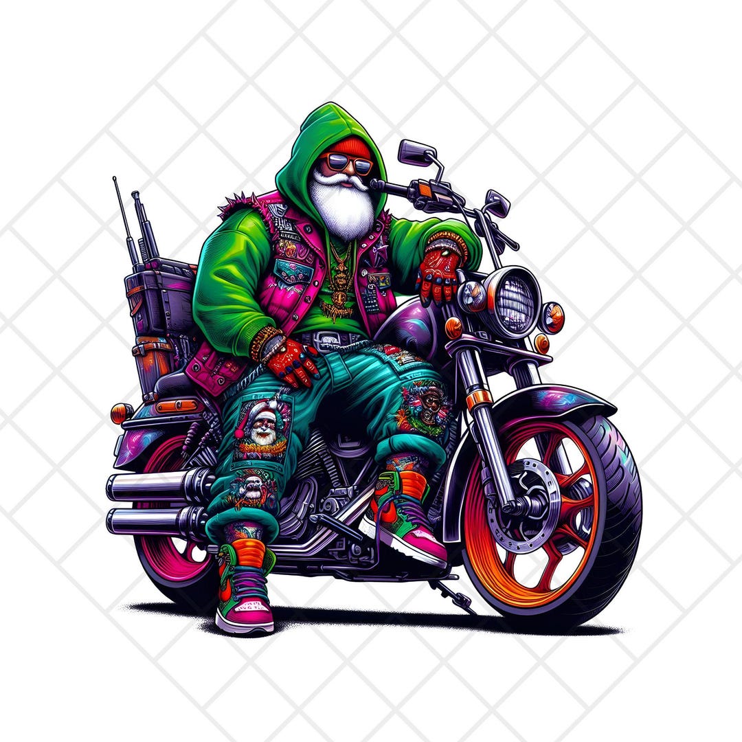 Rebel Santa Biker Claus Clip Art | 1 PNG File of Edgy, Street-style ...