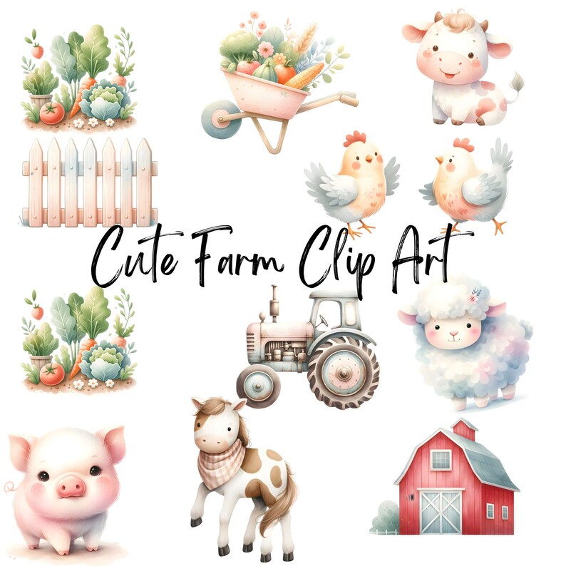 Cute Farm Clip Art - Digital Download, 22 PNG File of Cute Farm ...