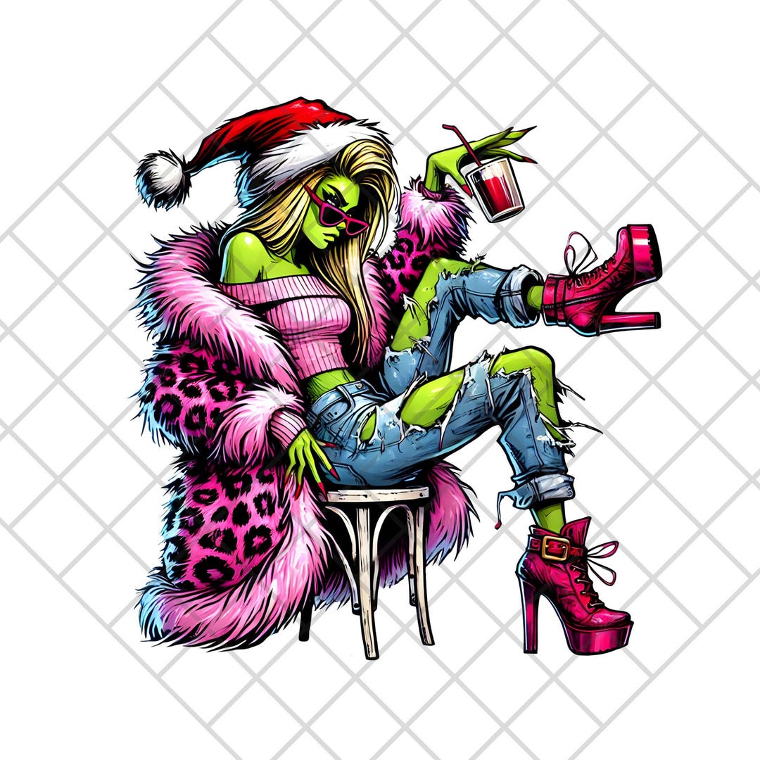 Grinchy Glam Christmas Clip Art | 1 PNG File of a Sassy Fashionista Grinch Rocking a Leopard ...