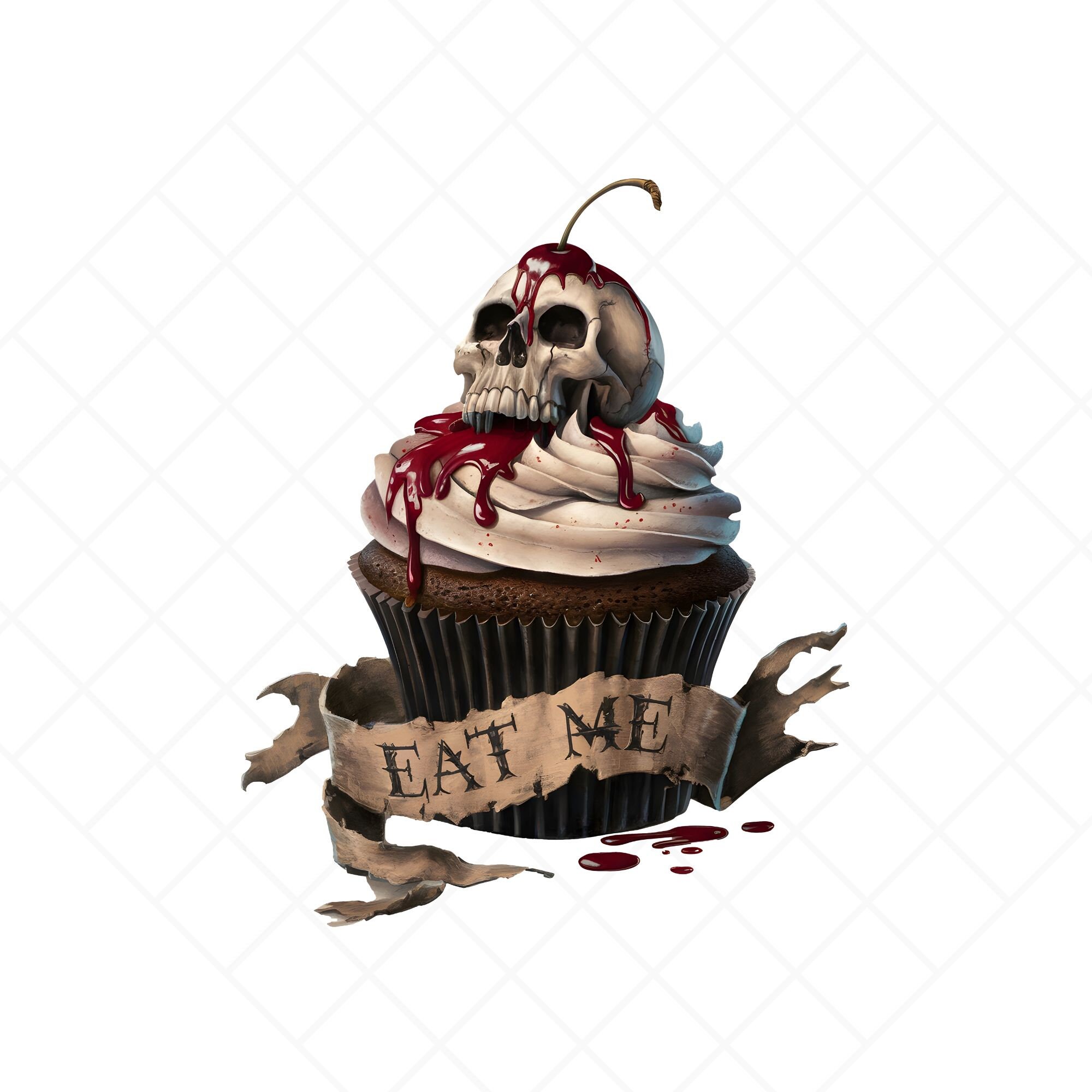 Macabre Delight Cupcake Clip Art 1 PNG File of Hauntingly Skull-topped ...