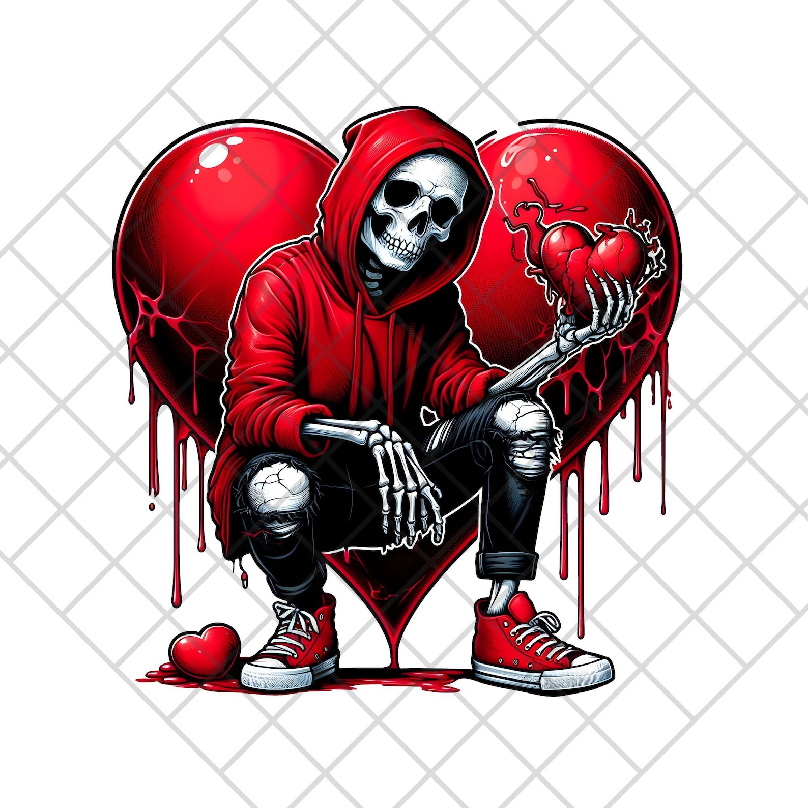 Heartbreak Reaper Clip Art 1 PNG File of Skeletal in Vibrant Red Hoodie ...