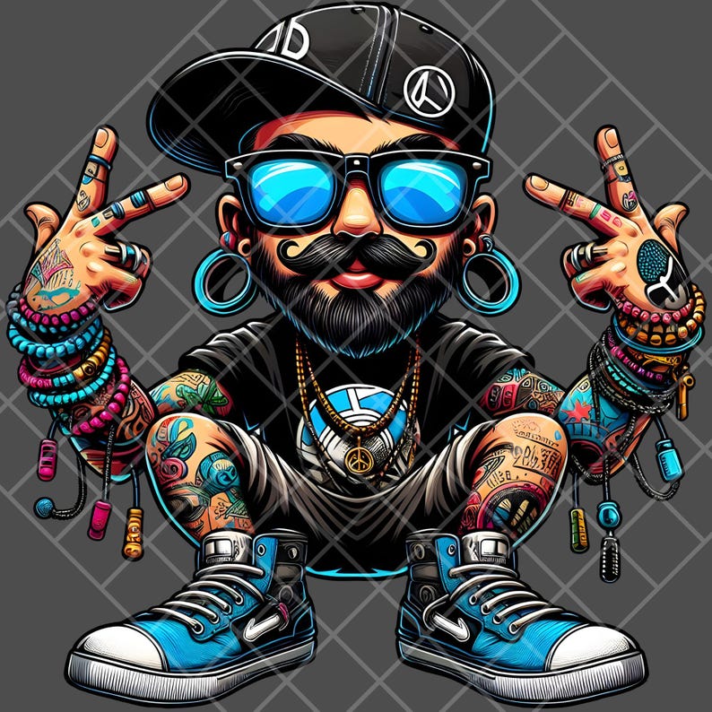 Urban Peace Vibes Clip Art 1 PNG File of a Stylish, Tattooed Character ...