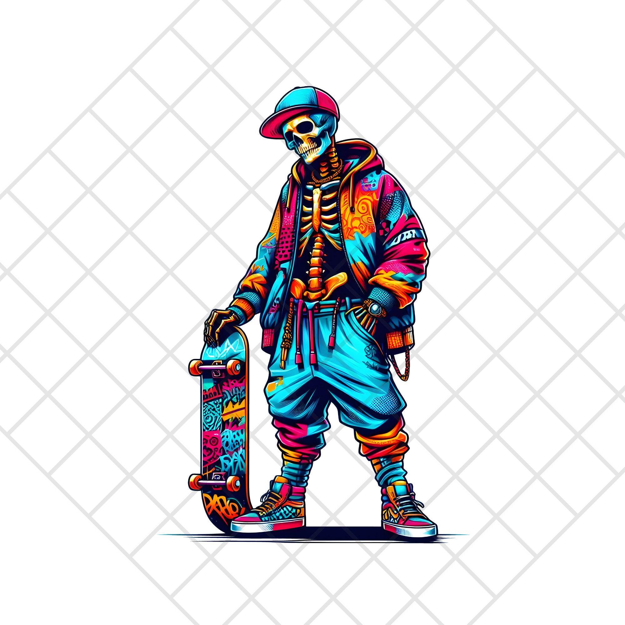 Urban Skater Skeleton Clip Art | 1 PNG File of Skeleton Rocking ...