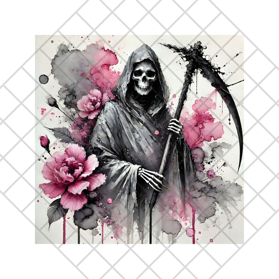 Floral Grim Reaper Clip Art: Ethereal Pink Flowers (JPG Digital ...
