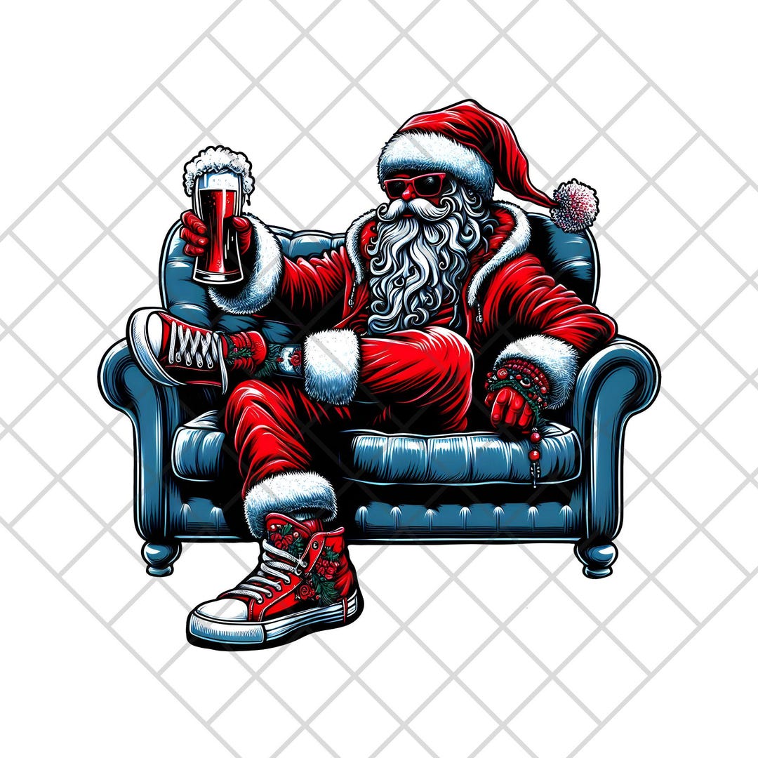 Santas Cheers & Chill Clip Art 1 PNG File of Relaxed Santa Lounging in ...