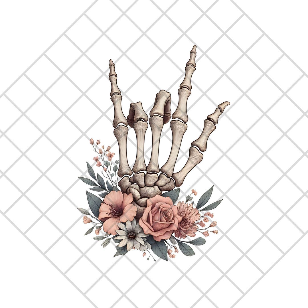 Skeleton Bloom Aesthetics Clip Art | 1 PNG File of Skeletal Hand Motifs Adorned With Delicate ...