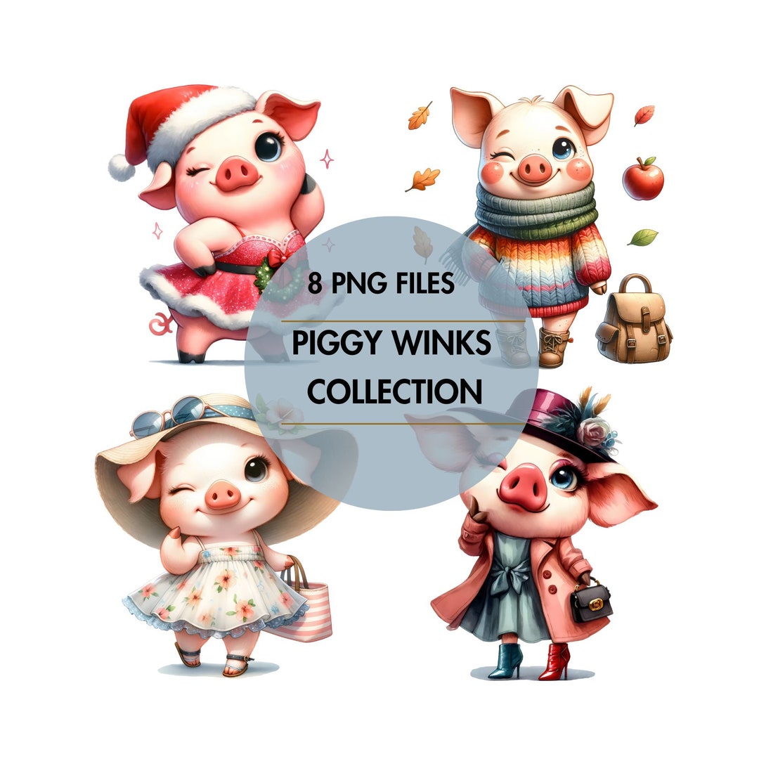 Piggy Winks: the Playful Collection | 8 PNG File of Charming Pig ...