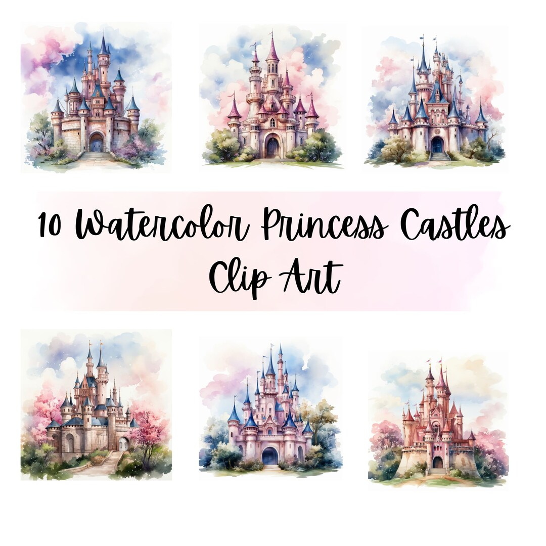 Watercolor Princess Castle Clip Art Fairy Tale Princess Watercolor ...