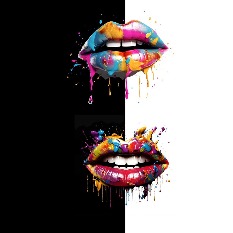 Lip With Splash Color Clip Art | 12 PNG Files of Lip With Colorful ...